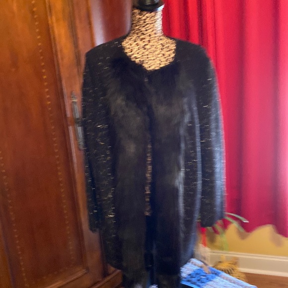 Ruby Rd. | Sweaters | Black With Black Fur Trim And Gold Threading ...